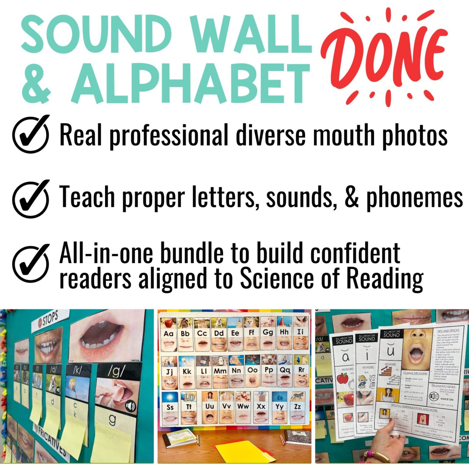 Sound Wall with Mouth Pictures, Alphabet Posters Science of Reading ...