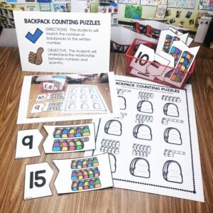 Backpack Counting Puzzles - Kindergarten Math Center - Simply Kinder