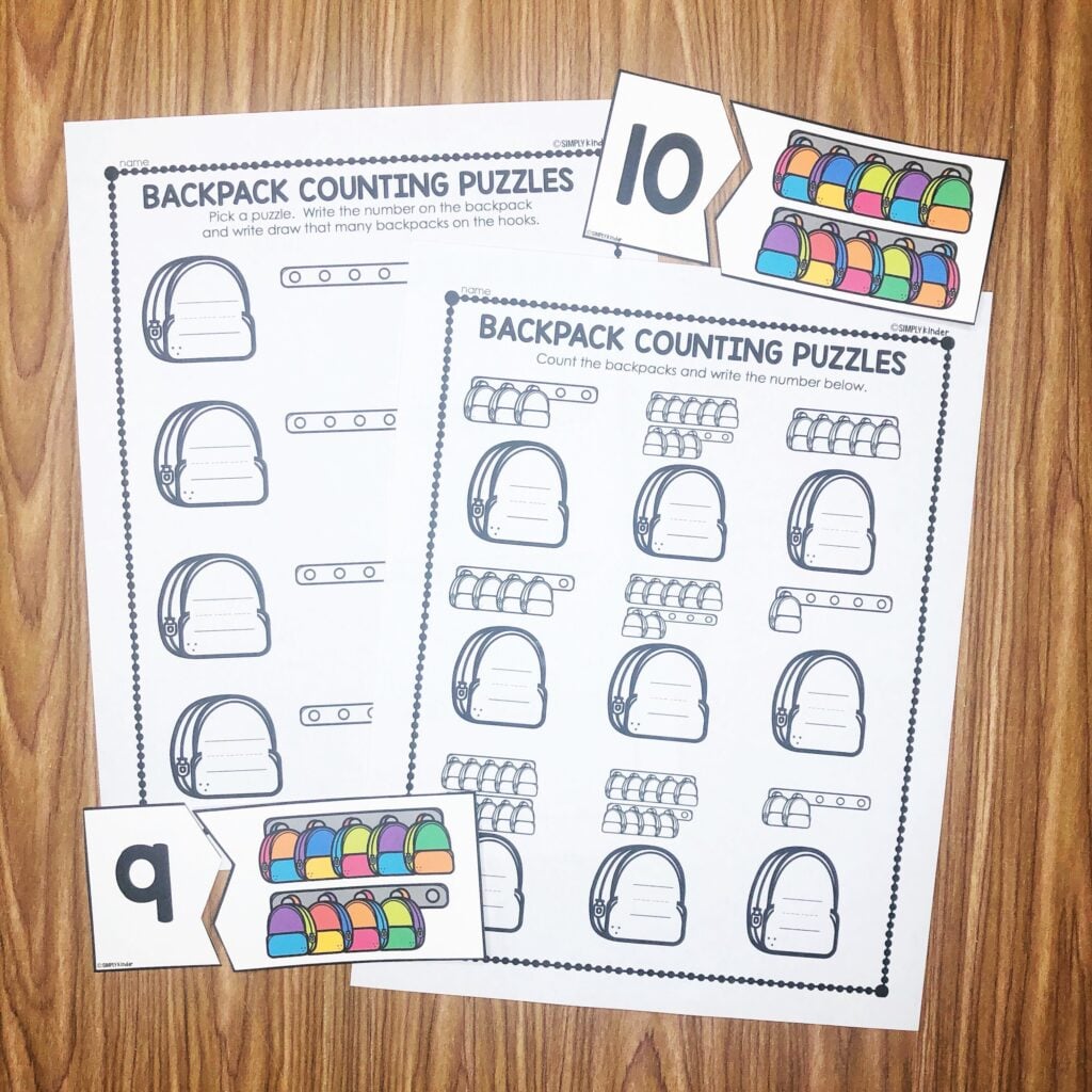 Backpack Counting Puzzles - Kindergarten Math Center - Simply Kinder