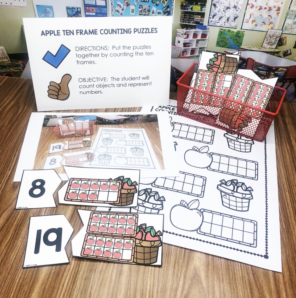 Apple Ten Frame Puzzle Math Center - Simply Kinder