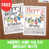 Merry And Oh So Bright Note Free Printable - Simply Kinder