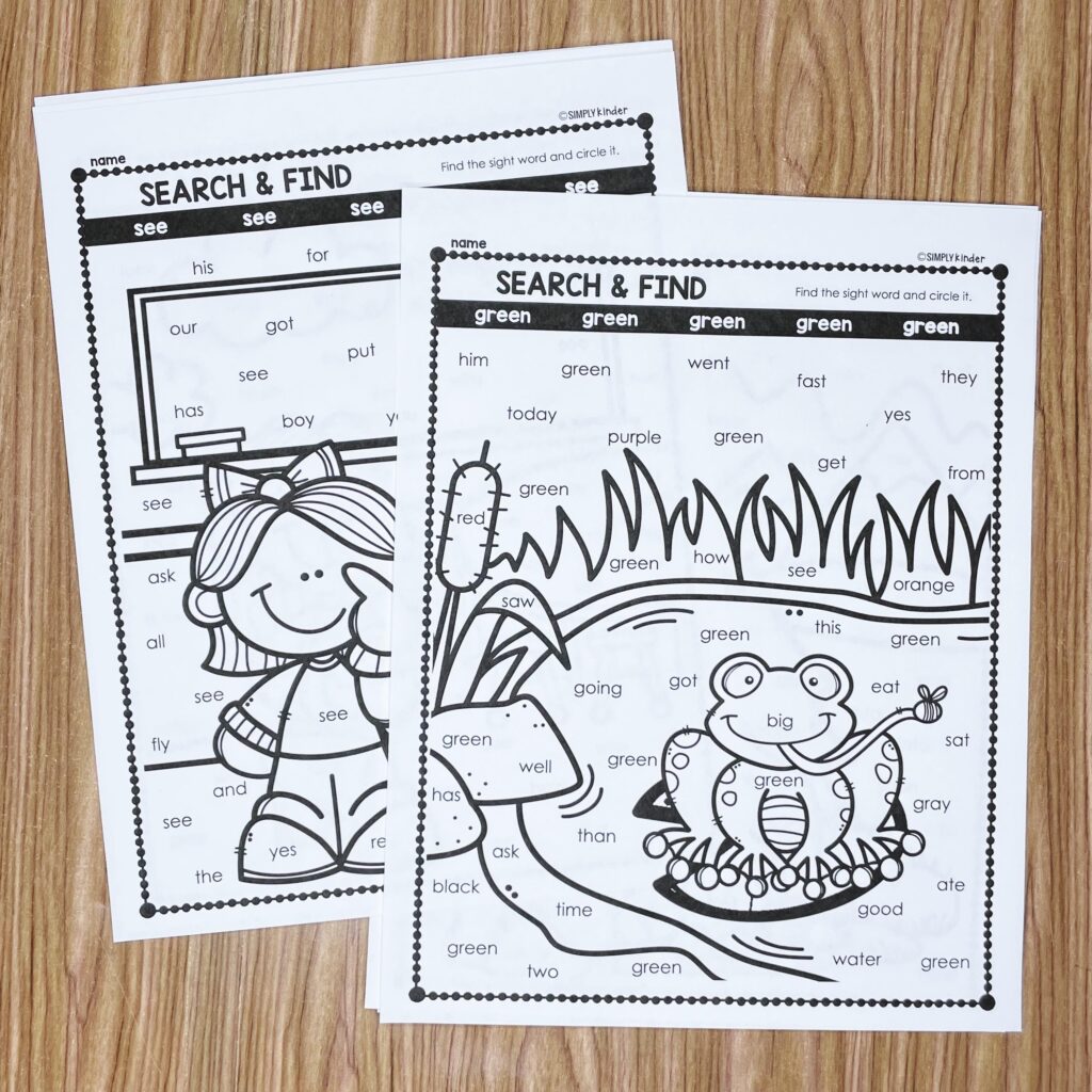 Sight Word Activities - Picture Search and Find - Simply Kinder