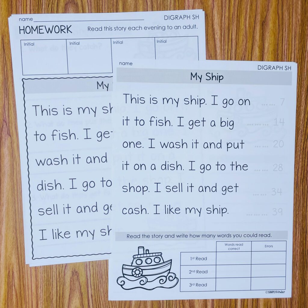 Digraph SH Fluency Passages Kindergarten - Simply Kinder
