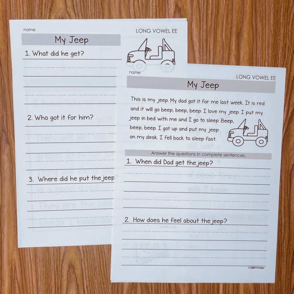 Long Vowel EE Fluency Passages Kindergarten - Simply Kinder
