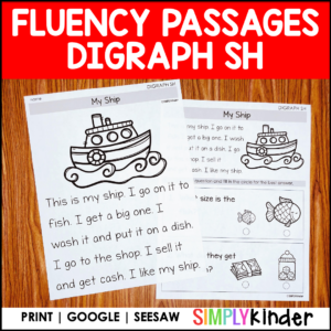 Digraph SH Fluency Passages Kindergarten - Simply Kinder