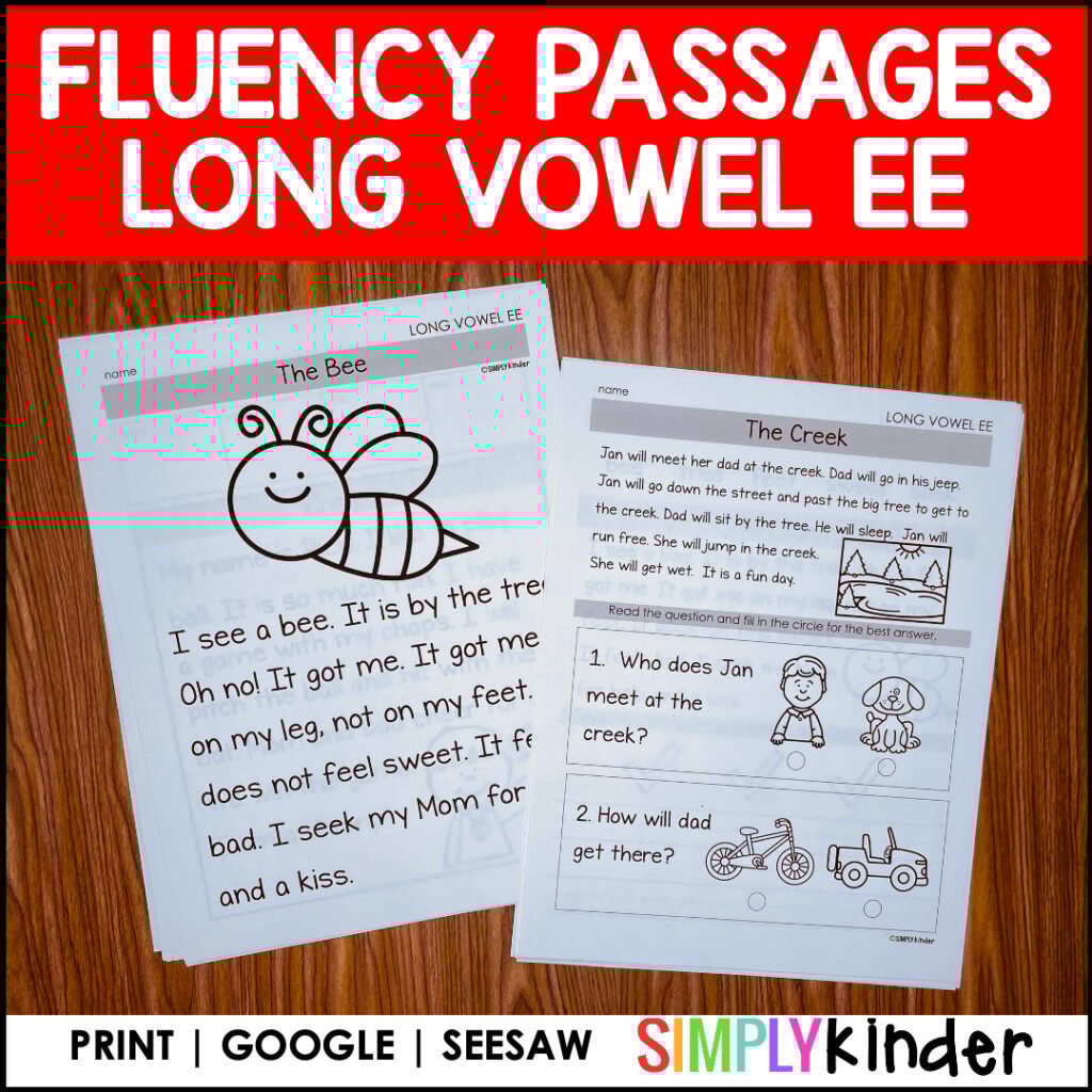 Long Vowel EE Fluency Passages Kindergarten - Simply Kinder
