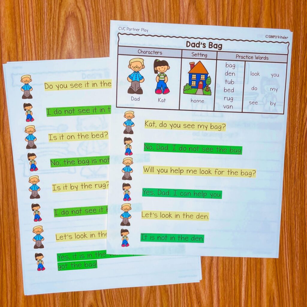 CVC Readers Theater for Kindergarten | Dad's Bag - Simply Kinder