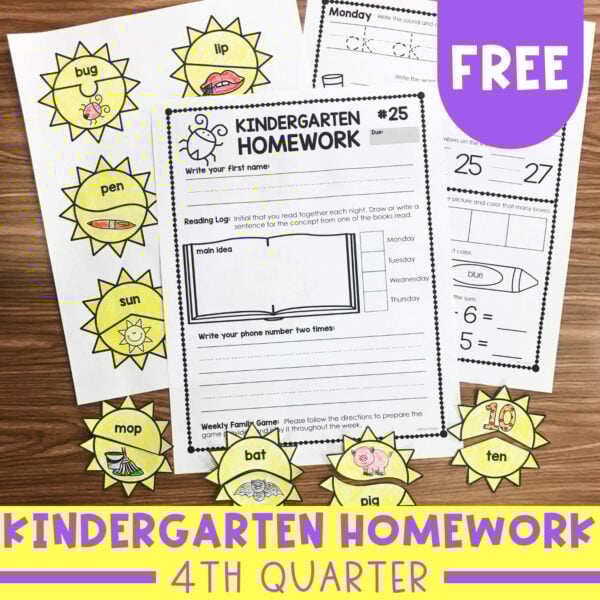 Kindergarten Homework - Fourth Quarter - Simply Kinder