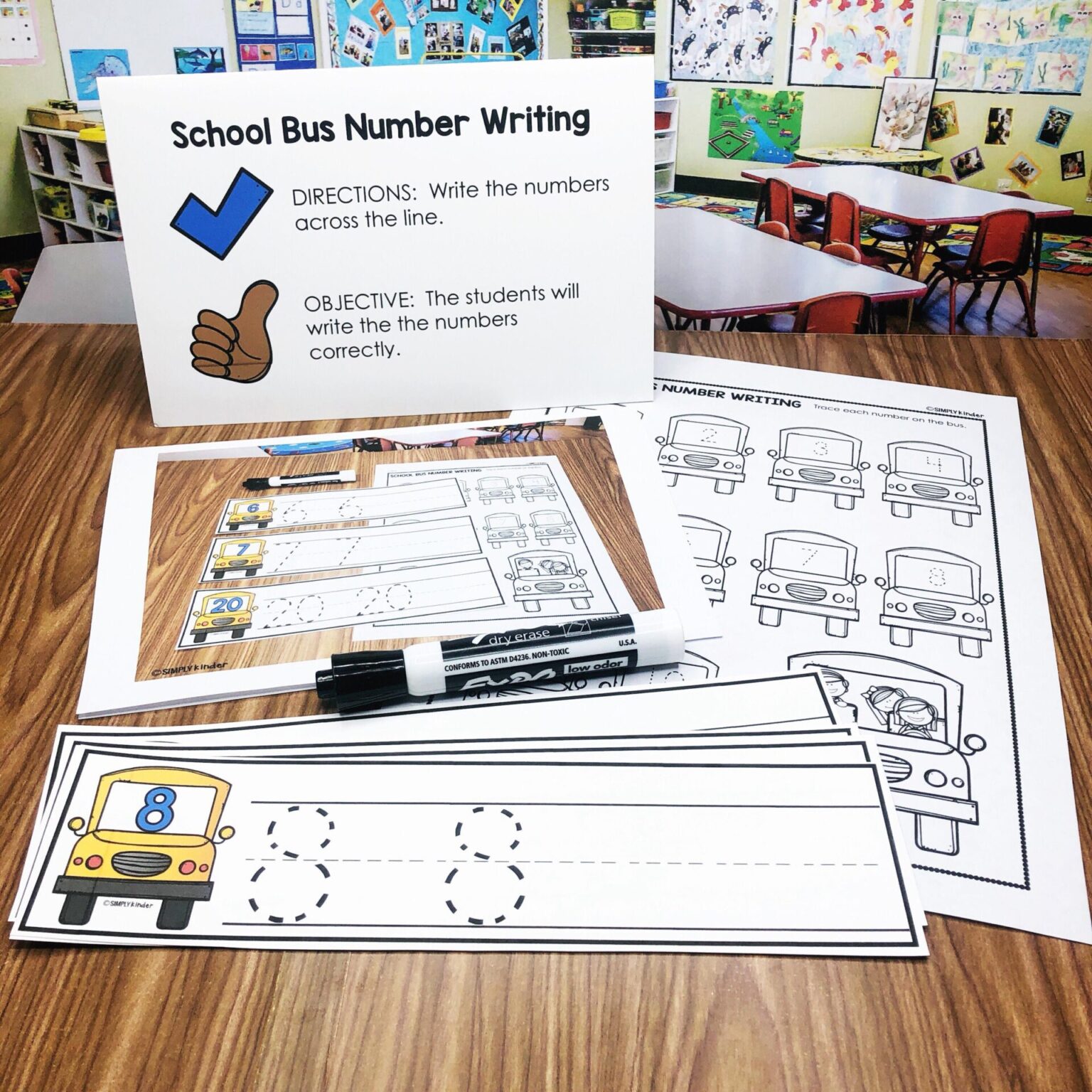 School Bus Number Writing Math Center - Simply Kinder