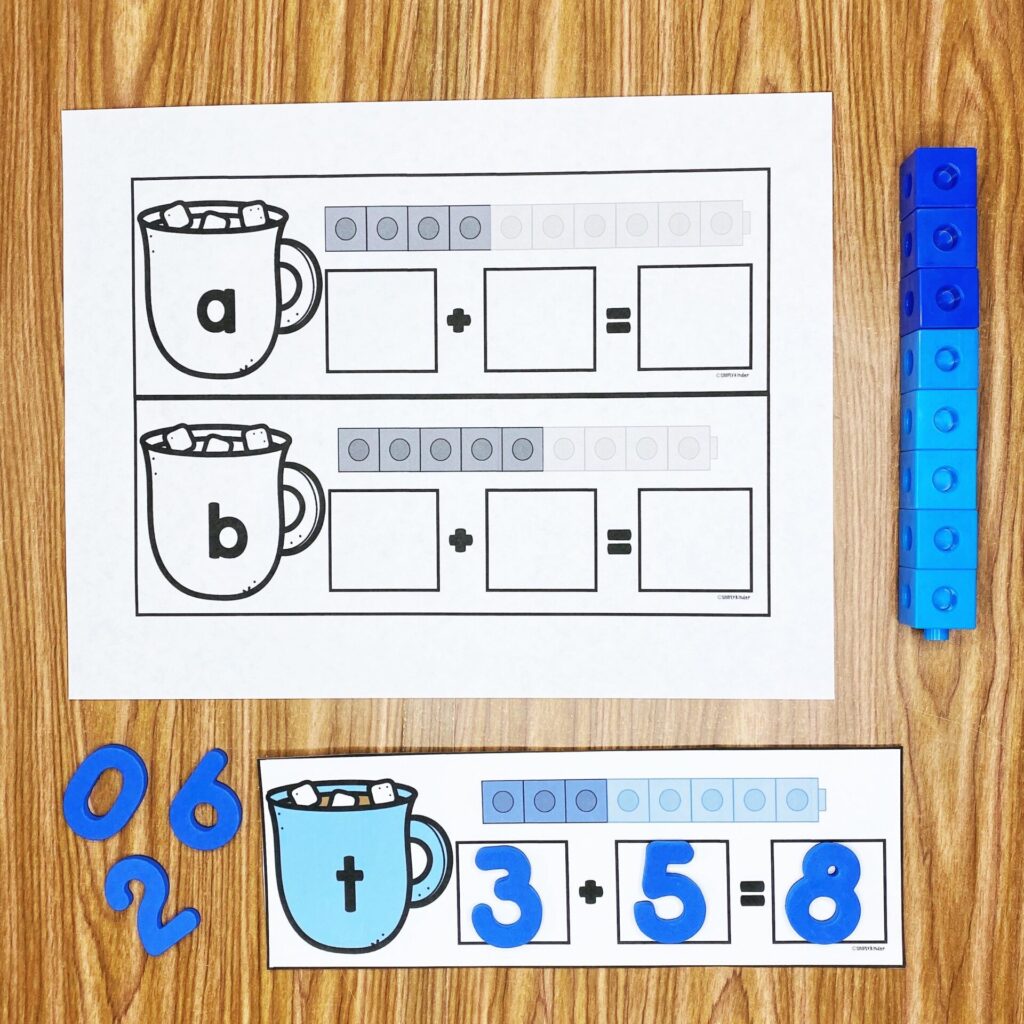Winter Math Center, Hot Chocolate Addition Center for Kindergarten ...