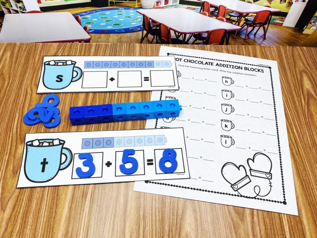 Winter Math Center, Hot Chocolate Addition Center for Kindergarten ...