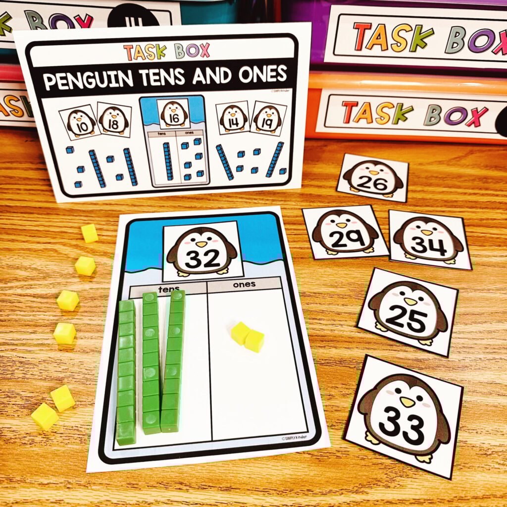 Penguin Base Ten Counting Task Cards for Morning Work - Simply Kinder