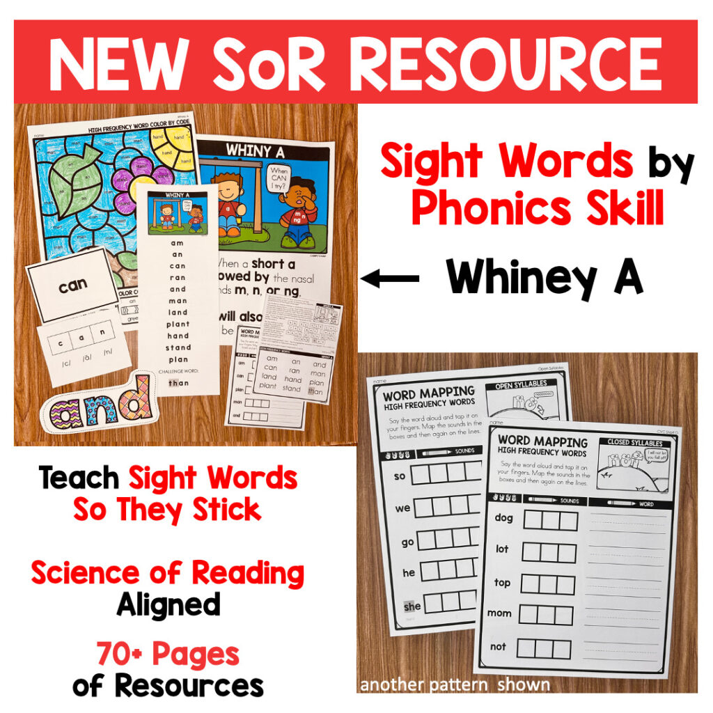 Sight Words by Phonics Skill - Whiny A High Frequency Words - Simply Kinder