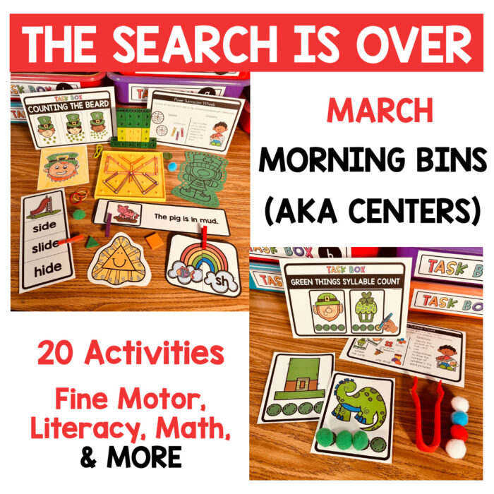 March Morning Bin Task Boxes, March Centers and Activities - Simply Kinder