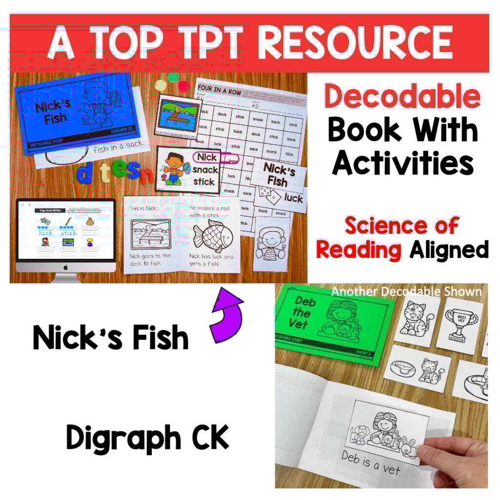Decodable Reader with Activities, Nick's Fish Digraph CK Phonics Reader ...