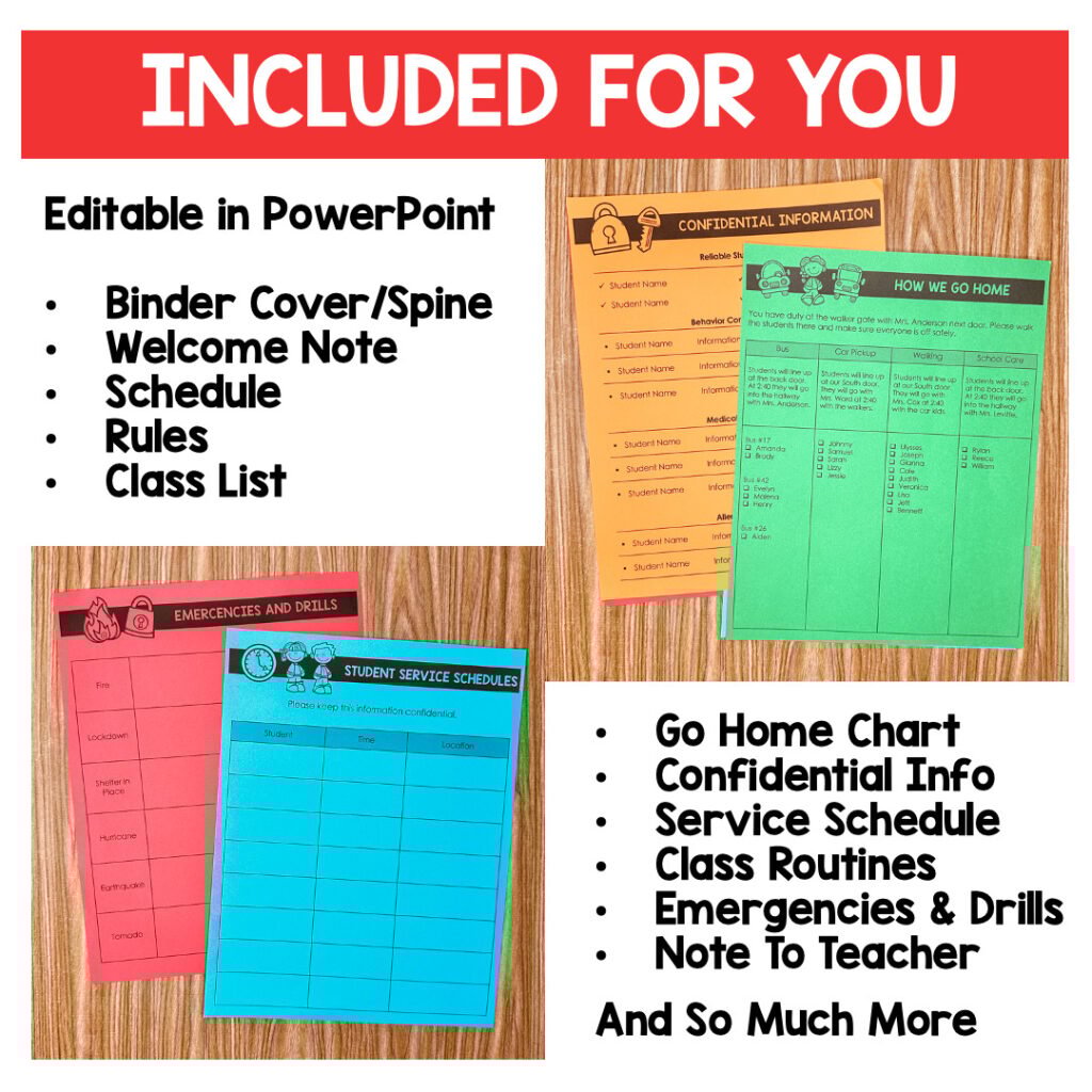 Editable Sub Binder, Substitute Binder for Kindergarten & First Grade ...