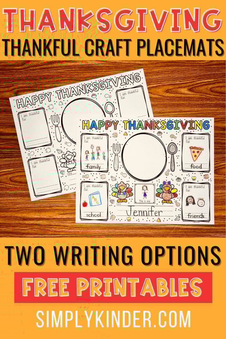 Thanksgiving Placemats Free Printable for Kindergarten - Simply Kinder