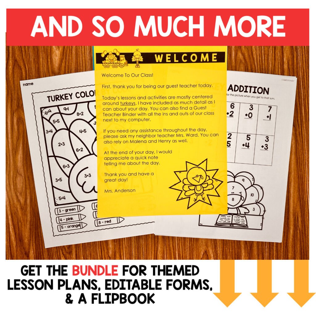 [Look For Bundle] Turkey Themed Editable Emergency Sub Plans ...