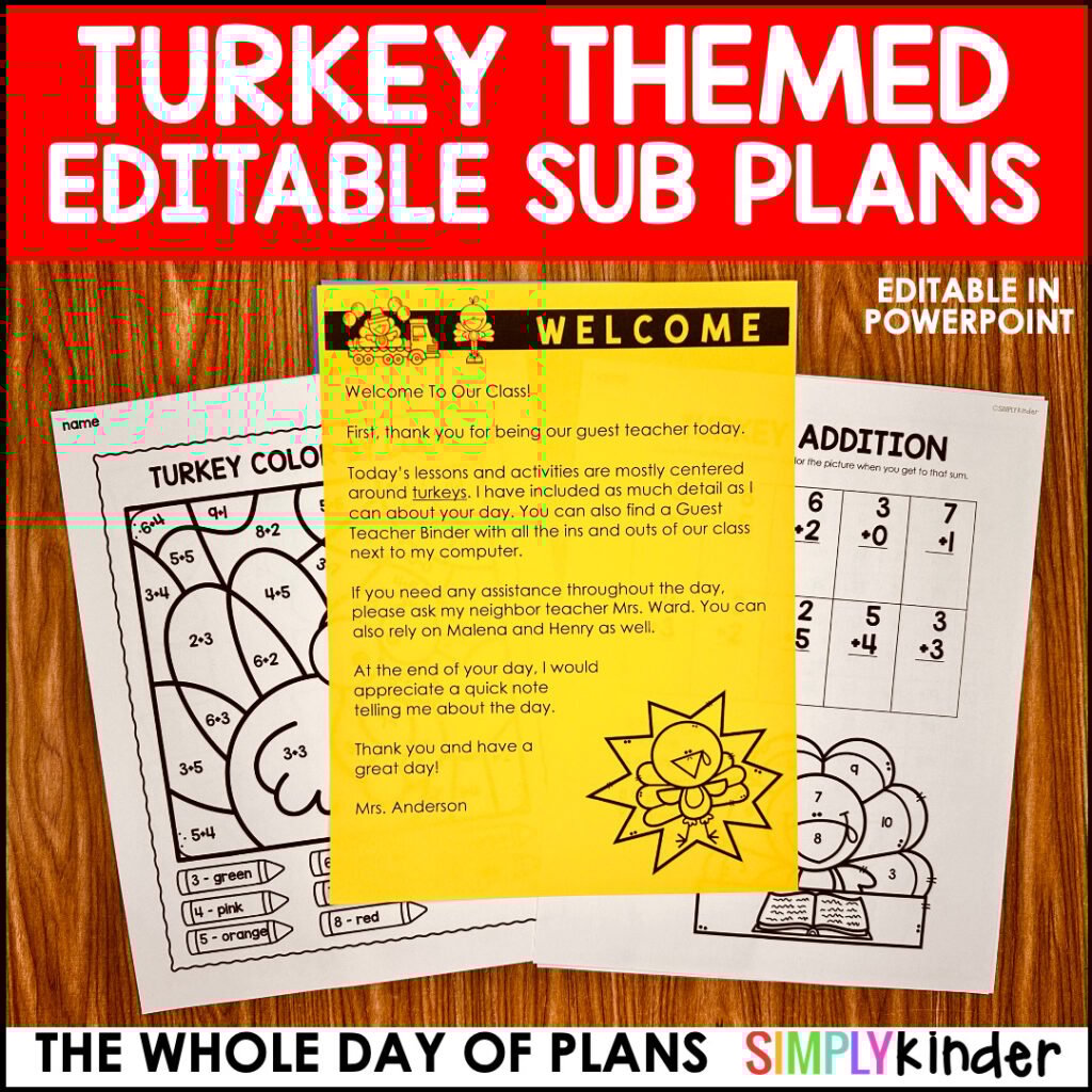 [Look For Bundle] Turkey Themed Editable Emergency Sub Plans ...