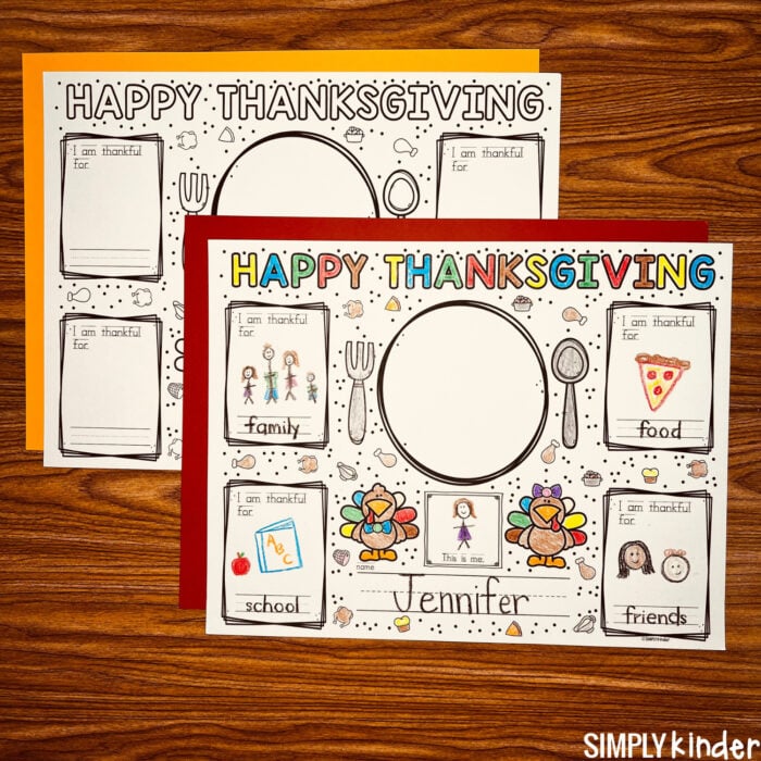 Thanksgiving Placemats Free Printable for Kindergarten - Simply Kinder