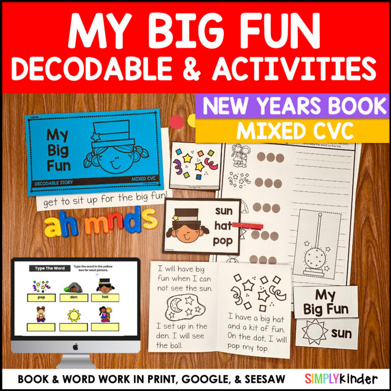 New Years Decodable Book - Mixed CVC Practice - Simply Kinder