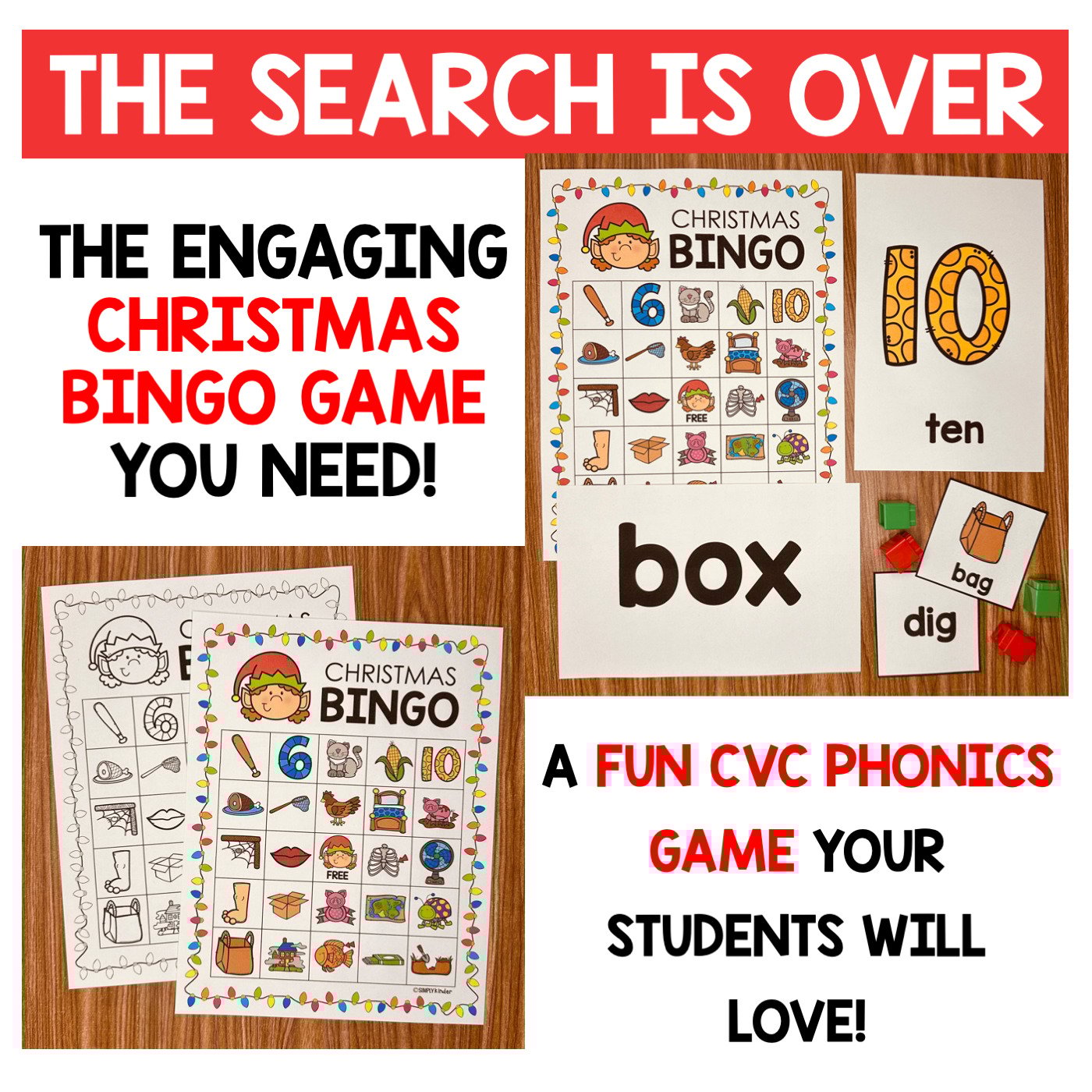 Christmas Phonics Bingo, No-Prep CVC Decodable Game for Holidays ...