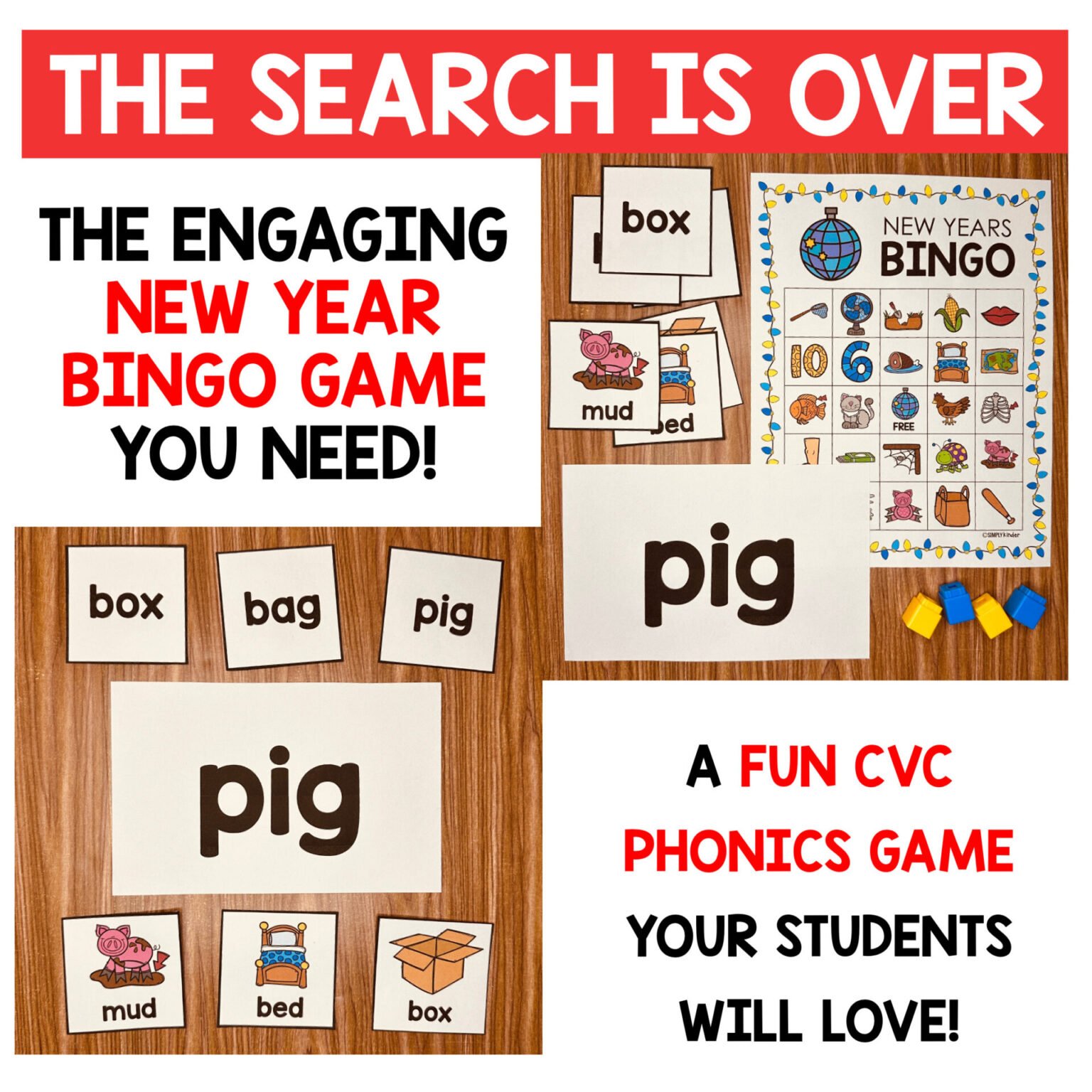 New Year Phonics Bingo, No-Prep CVC Decodable Game - Simply Kinder