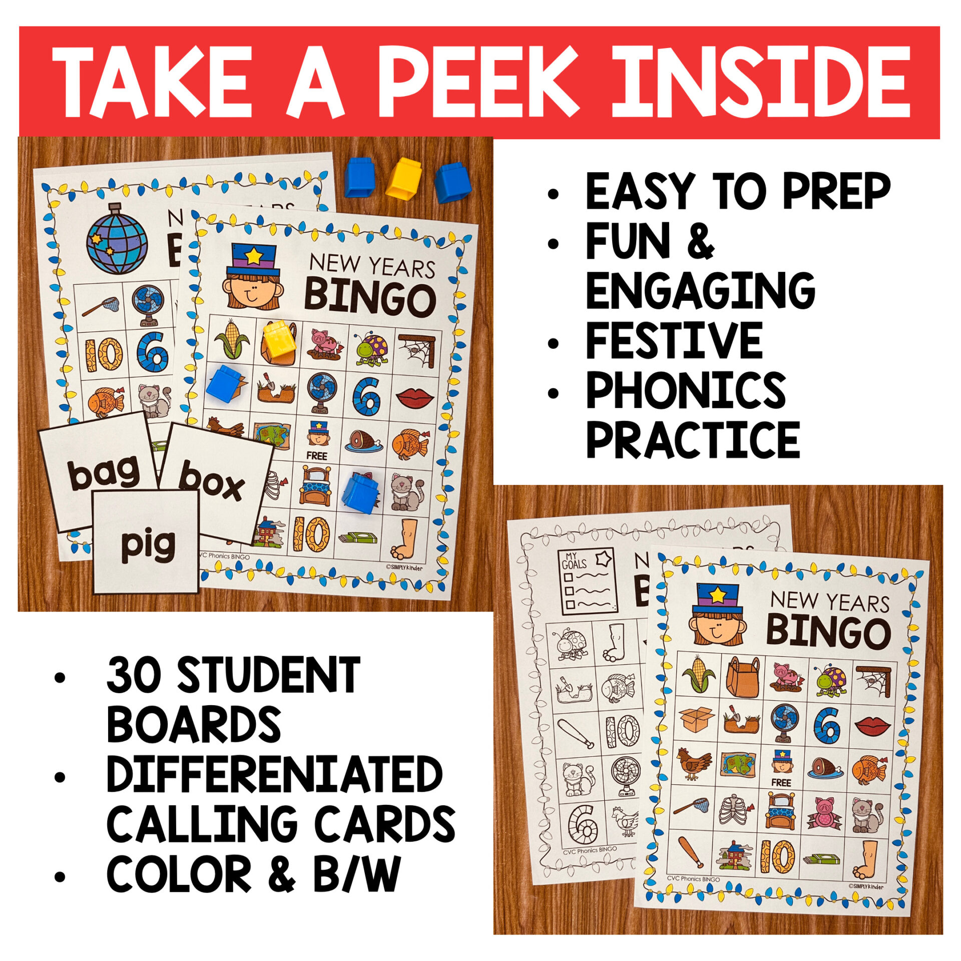 New Year Phonics Bingo, No-Prep CVC Decodable Game - Simply Kinder