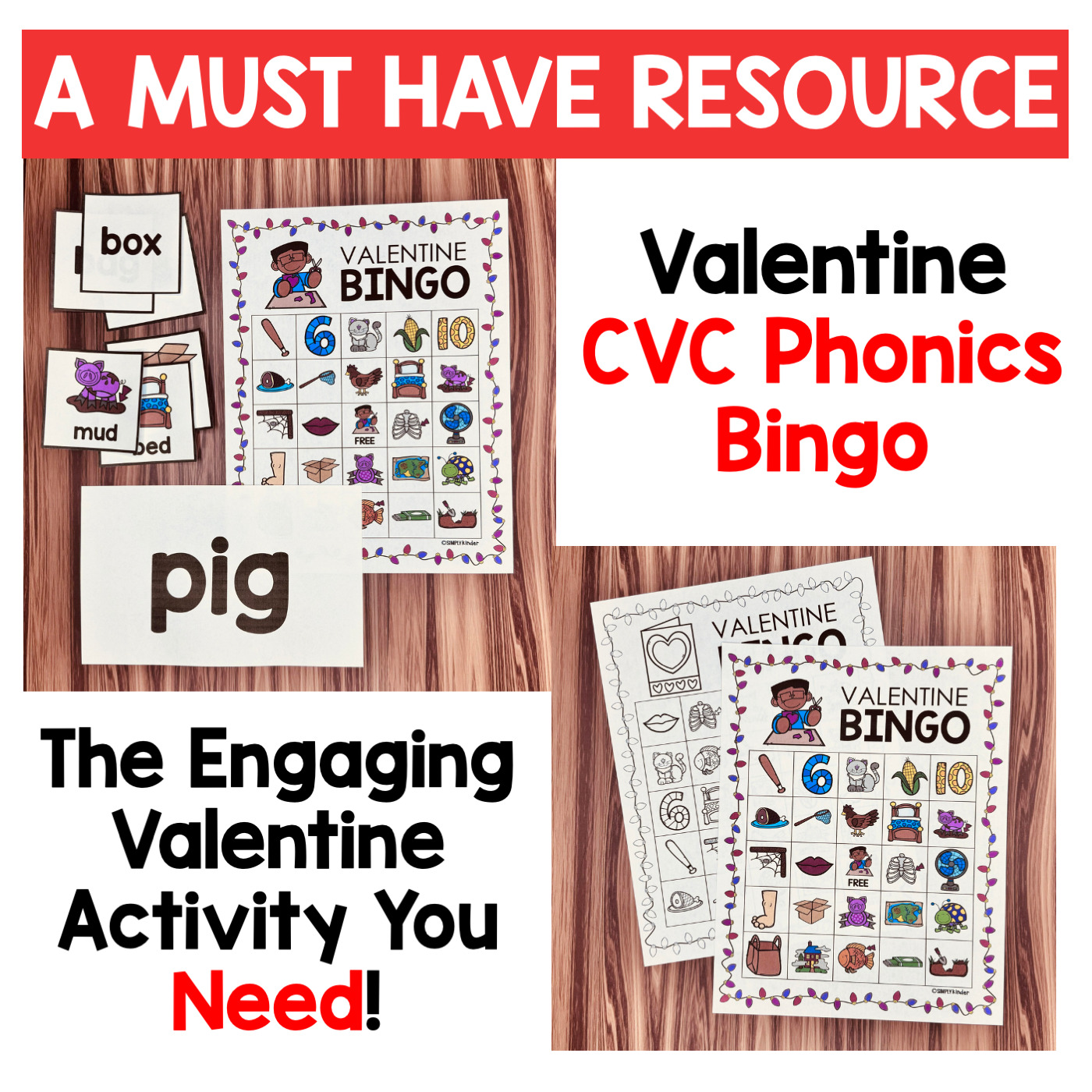 Valentine's Day Activity, Phonics Bingo, No-Prep CVC Decodable Game ...