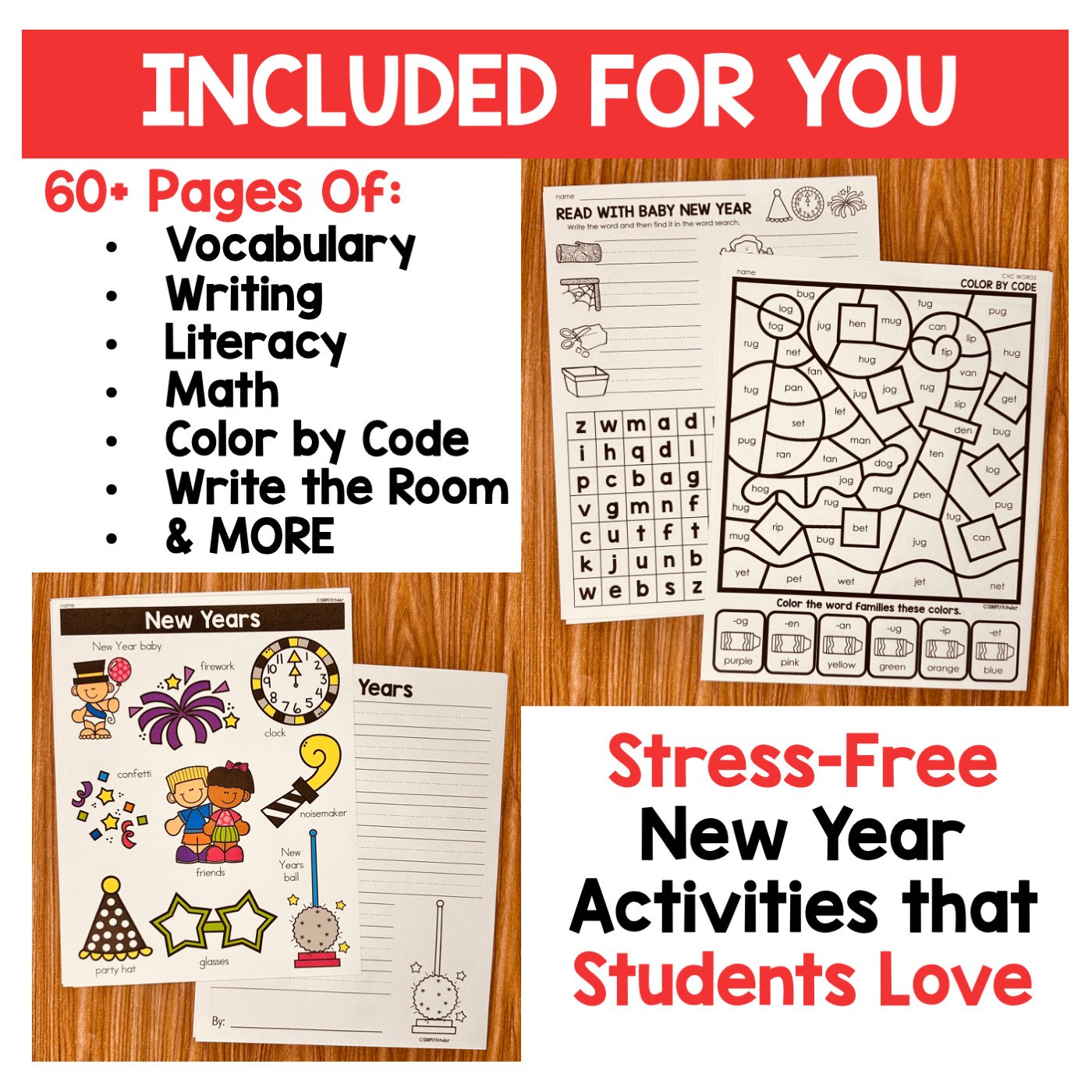 New Year 2024 No Prep Activities, Color by Code, Write the Room ...