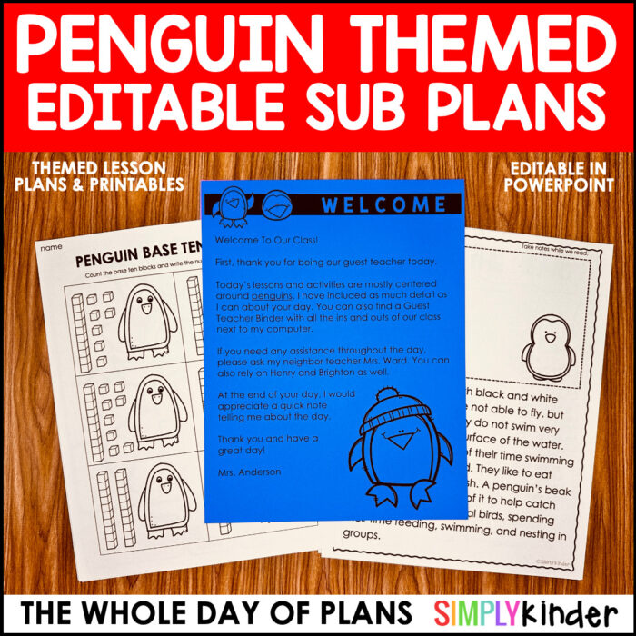 Penguin No-Prep Activities, Editable Emergency Sub Plans, Packet ...