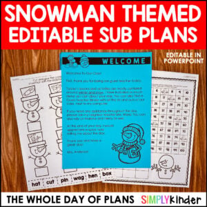 Snowman No-Prep Activities, Editable Emergency Sub Plans, Snow Day ...