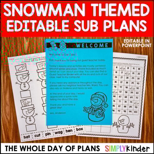 Snowman No-Prep Activities, Editable Emergency Sub Plans, Snow Day ...