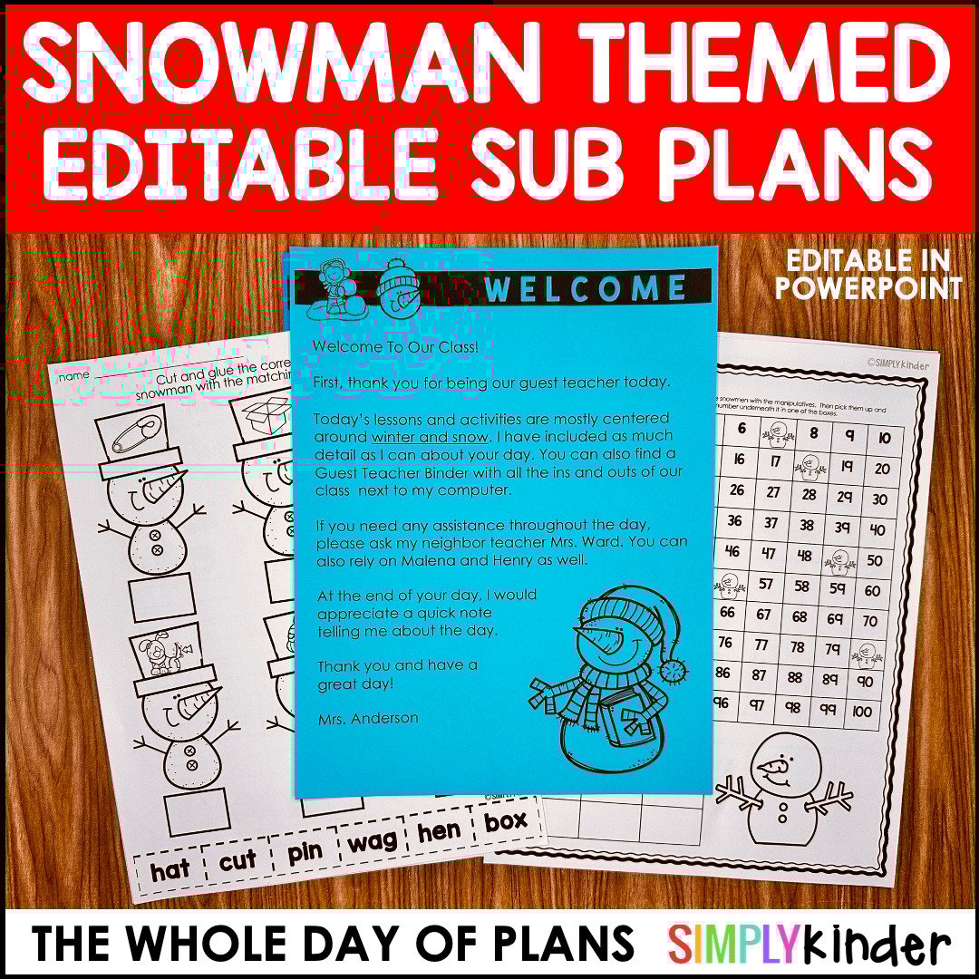 Snowman No-Prep Activities, Editable Emergency Sub Plans, Snow Day ...