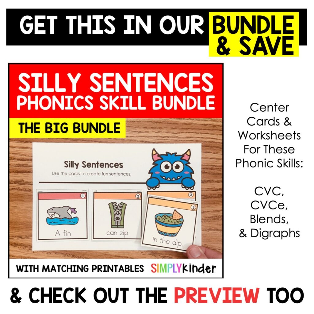 Silly Sentences CVC Decodable Writing Word Practice Center for ...