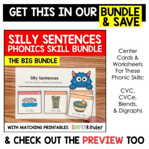 Silly Sentences CVC Decodable Writing Word Practice Center for ...