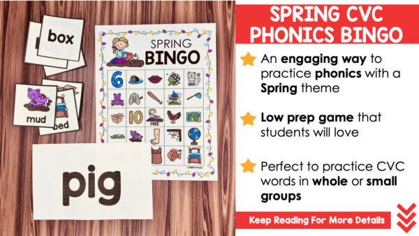 Spring Activities, Phonics Bingo, No-Prep CVC Decodable Game ...