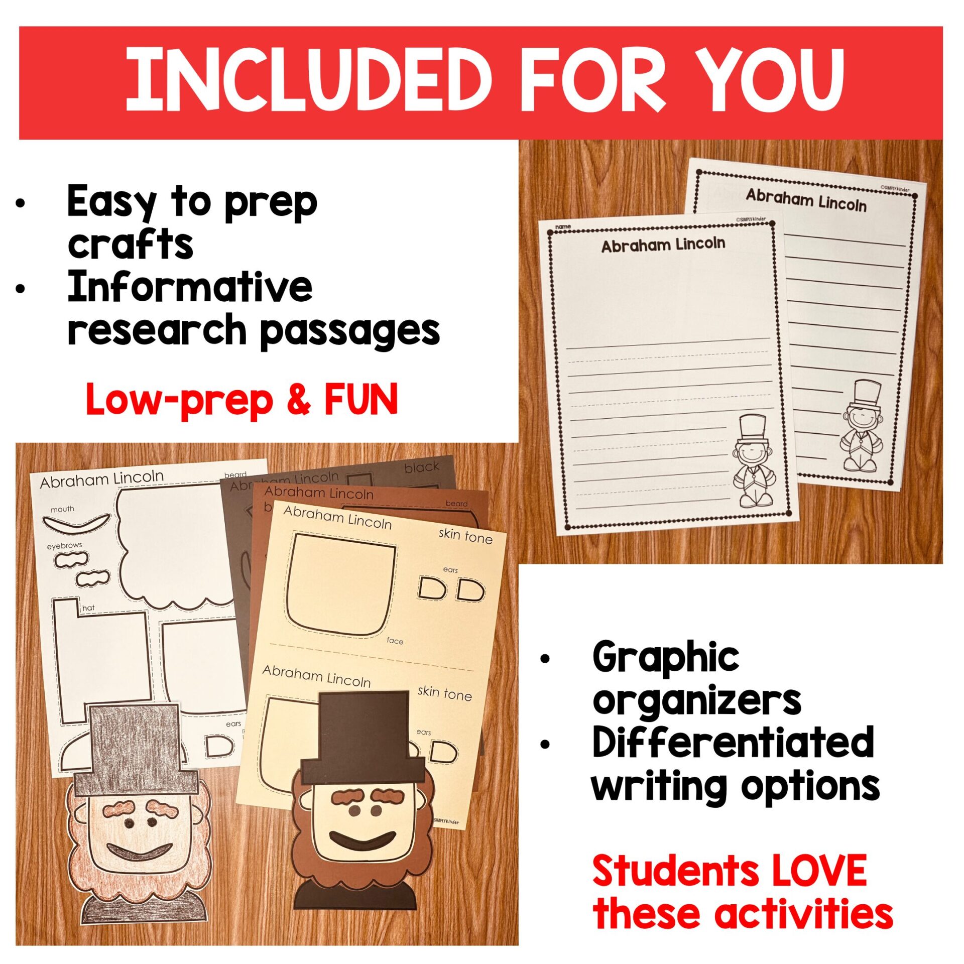 Abraham Lincoln Craft, Research, and Writing Activities - Simply Kinder
