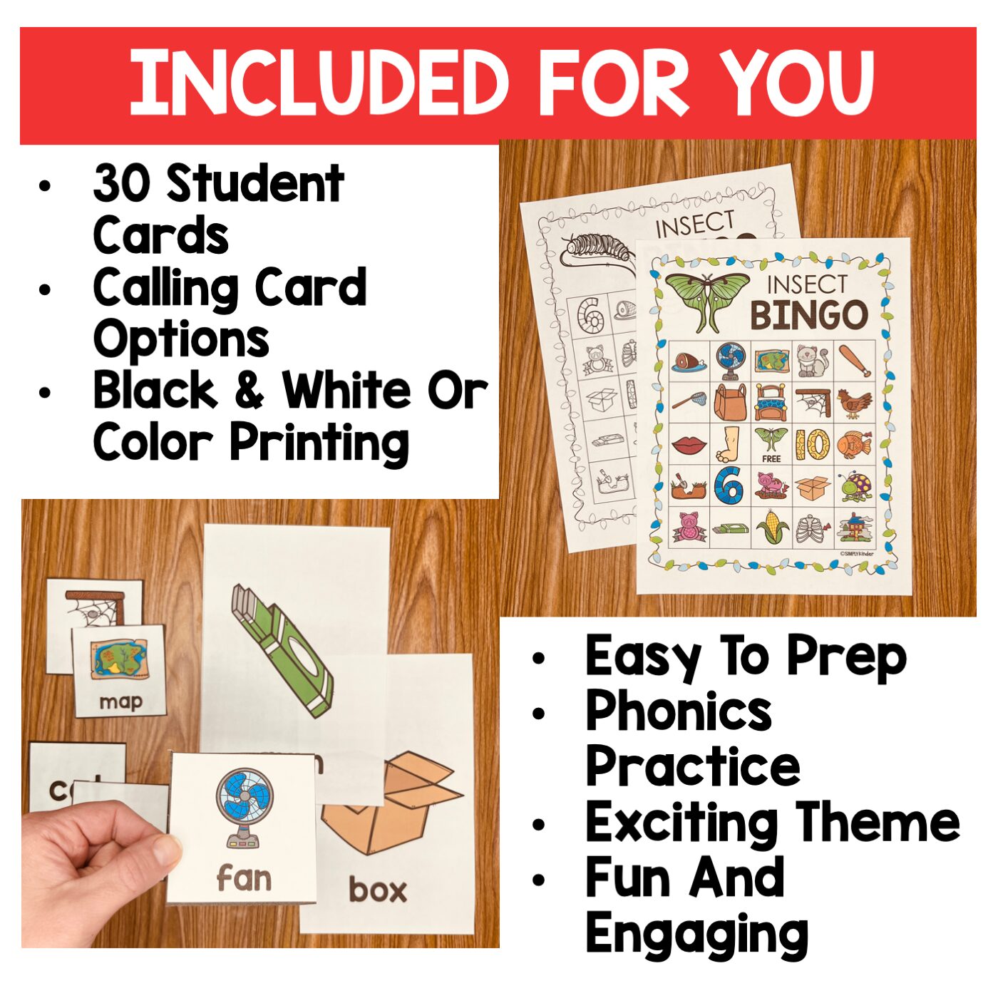 Insect & Bugs CVC Phonics BINGO for Spring Activities for Kindergarten ...