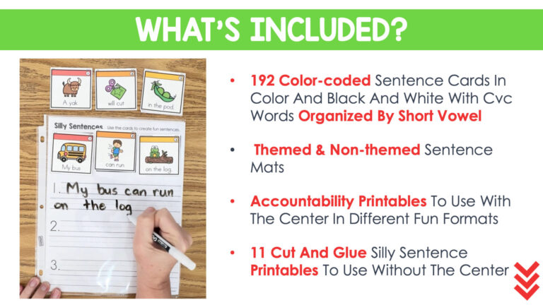 Silly Sentences CVC Decodable Writing Word Practice Center for ...