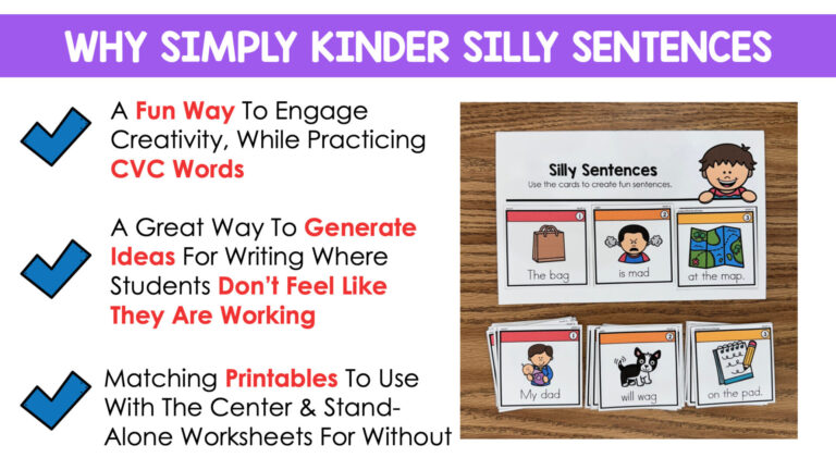 Silly Sentences CVC Decodable Writing Word Practice Center for ...