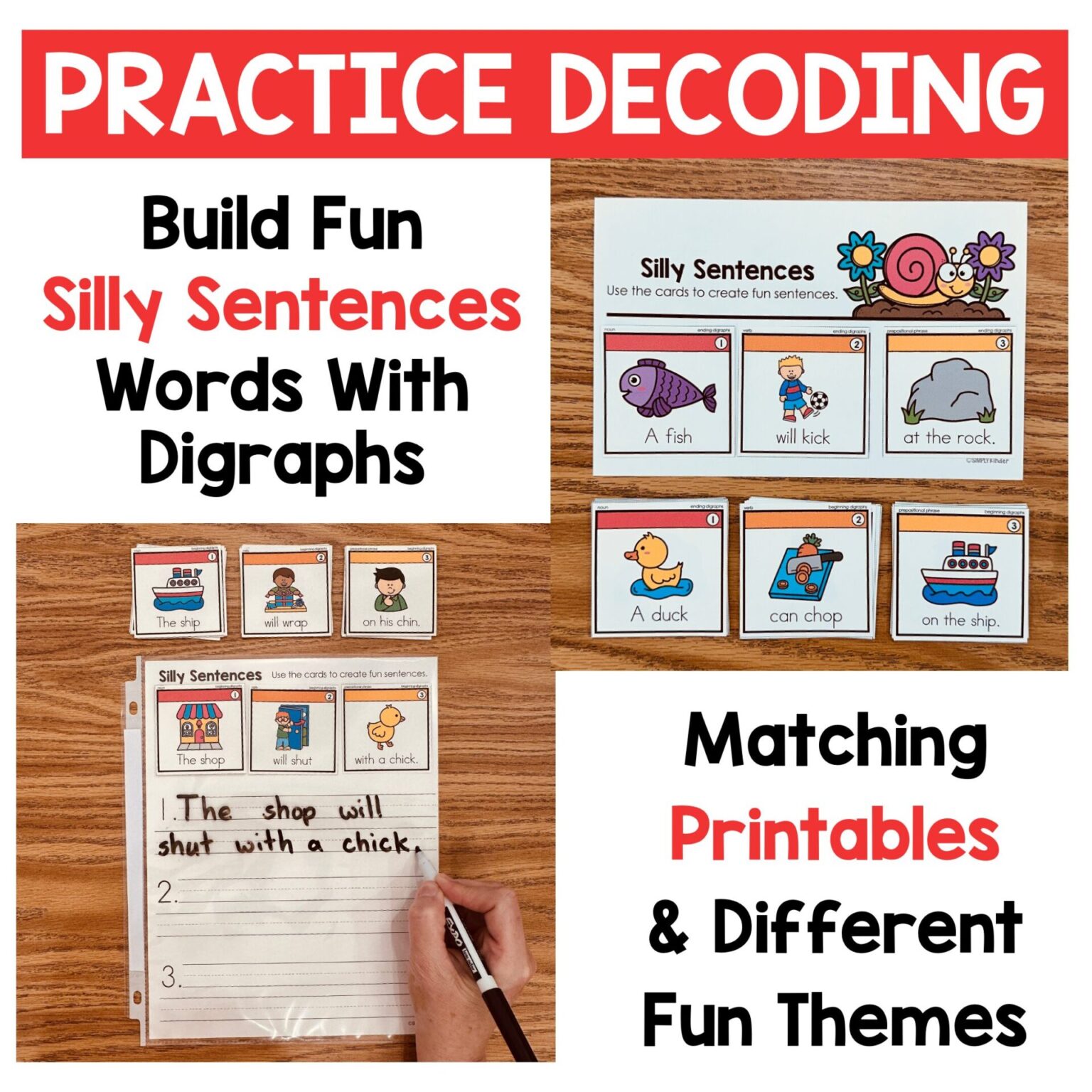 Silly Sentences Digraph Decodable Writing Word Practice Center for ...
