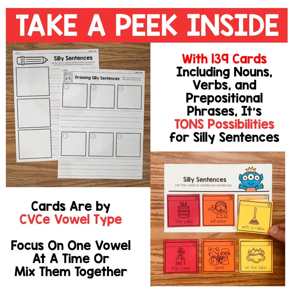 Silly Sentences CVCe Decodable Writing Word Practice Center for ...