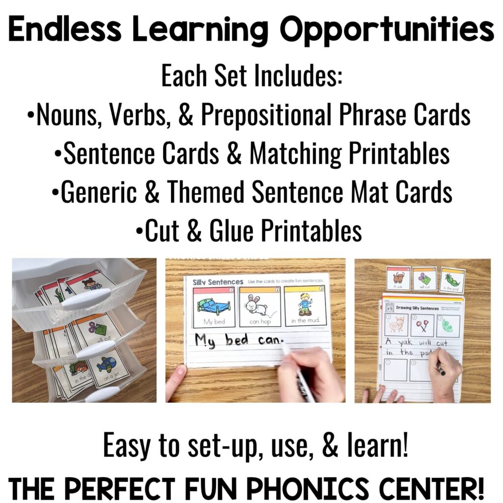 BUNDLE Silly Sentences Decodable Writing Word Practice Center for ...