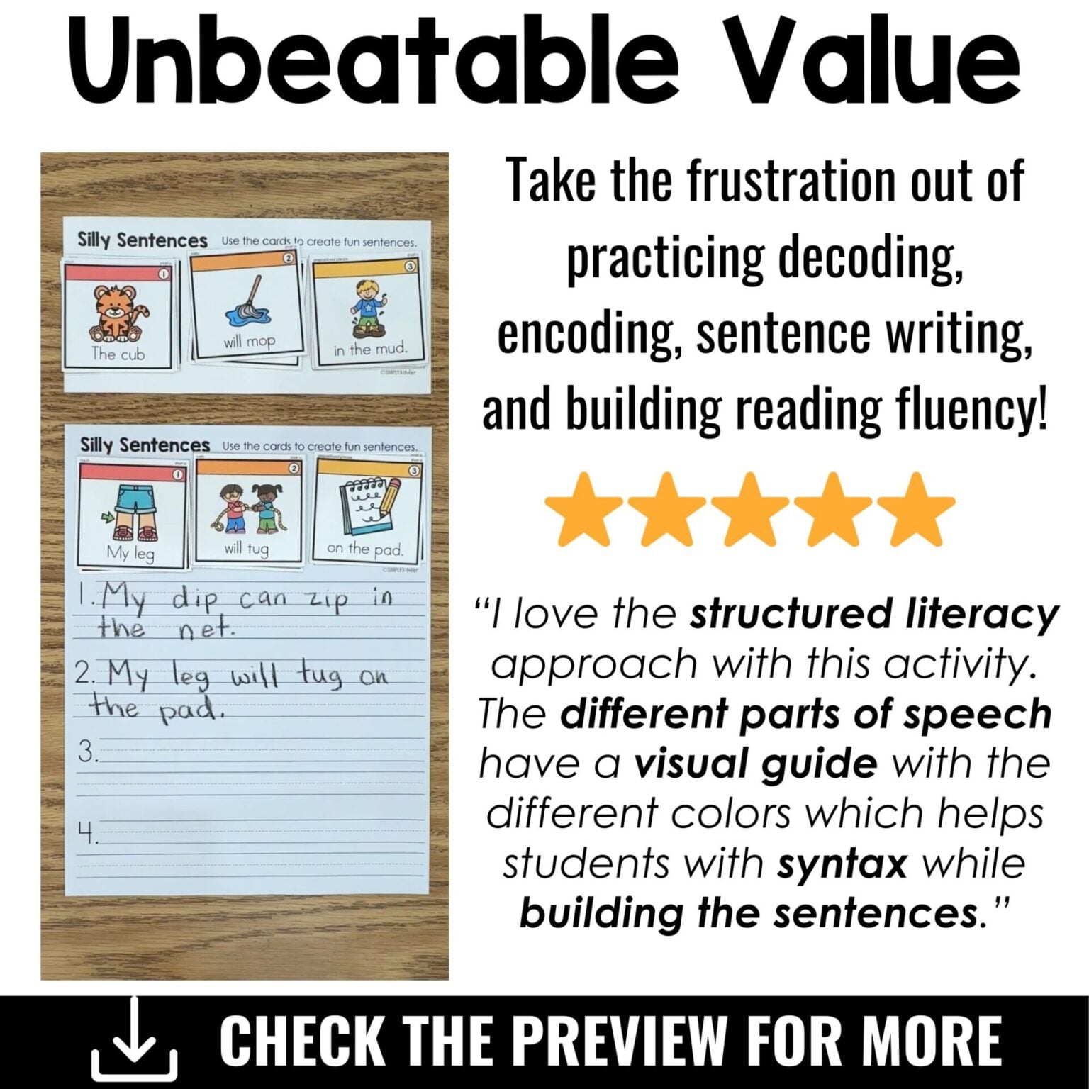 BUNDLE Silly Sentences Decodable Writing Word Practice Center for ...