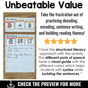 BUNDLE Silly Sentences Decodable Writing Word Practice Center for ...