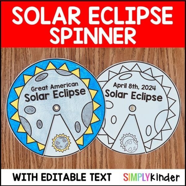 Eclipse Craft Spinner Editable Activities, Solar Eclipse for Kindergarten - Simply Kinder