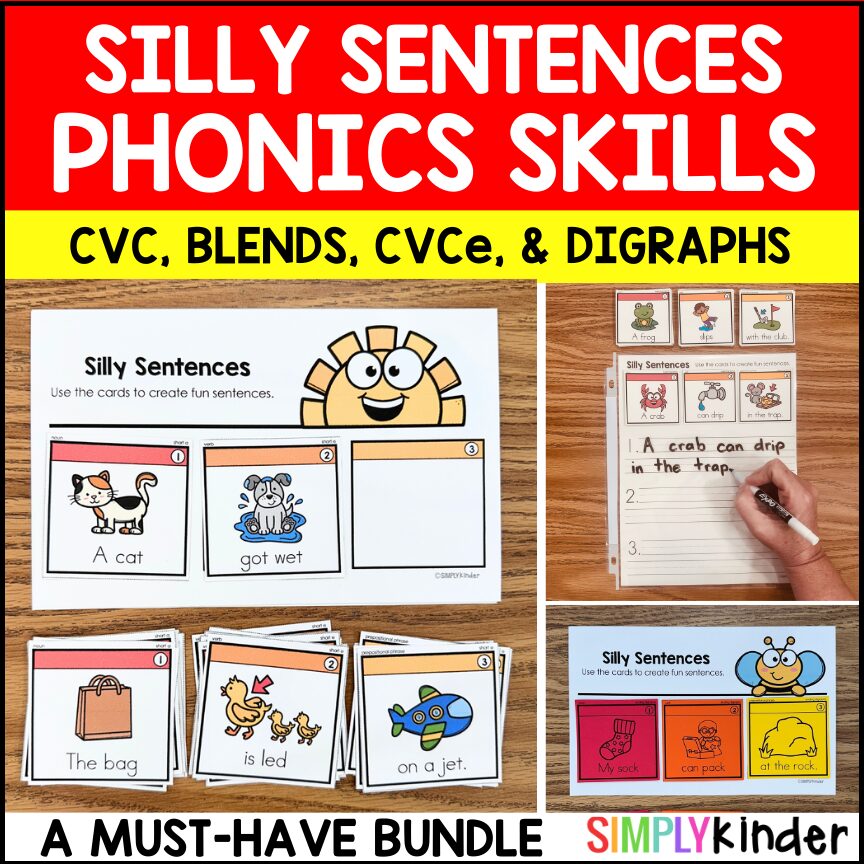 Silly Sentences CVCe Decodable Writing Word Practice Center for ...