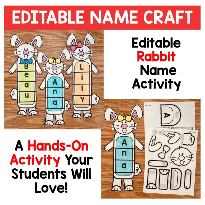 Easter Craft Editable Name Craft & Activity for Bulletin Boards, Bunny ...