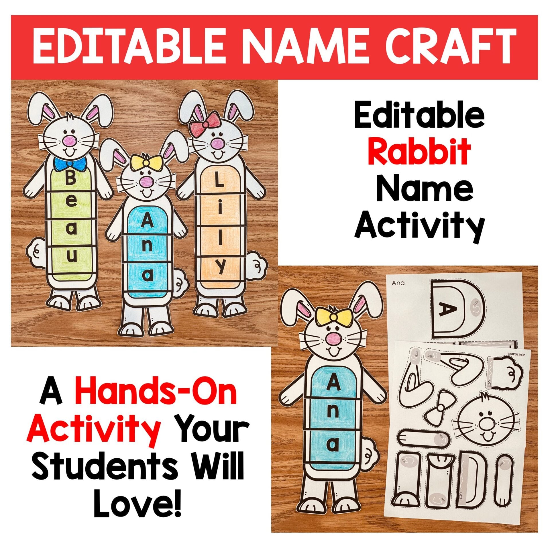 Easter Craft Editable Name Craft & Activity for Bulletin Boards, Bunny ...